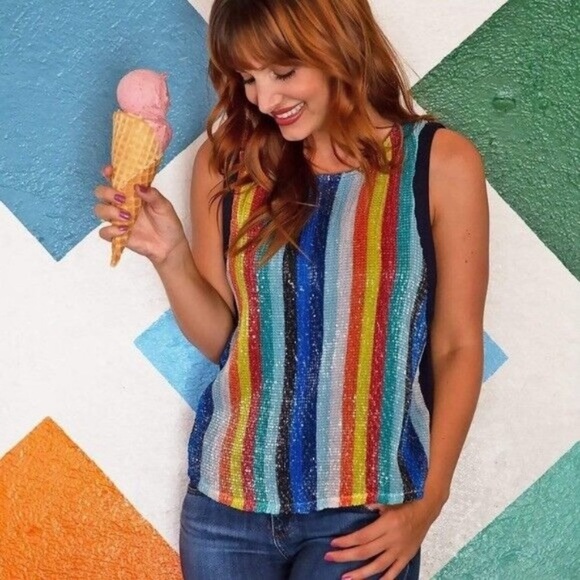 Eva Franco | Tops | Eva Franco Anthropologie Gail Rainbow Sequin Top ...